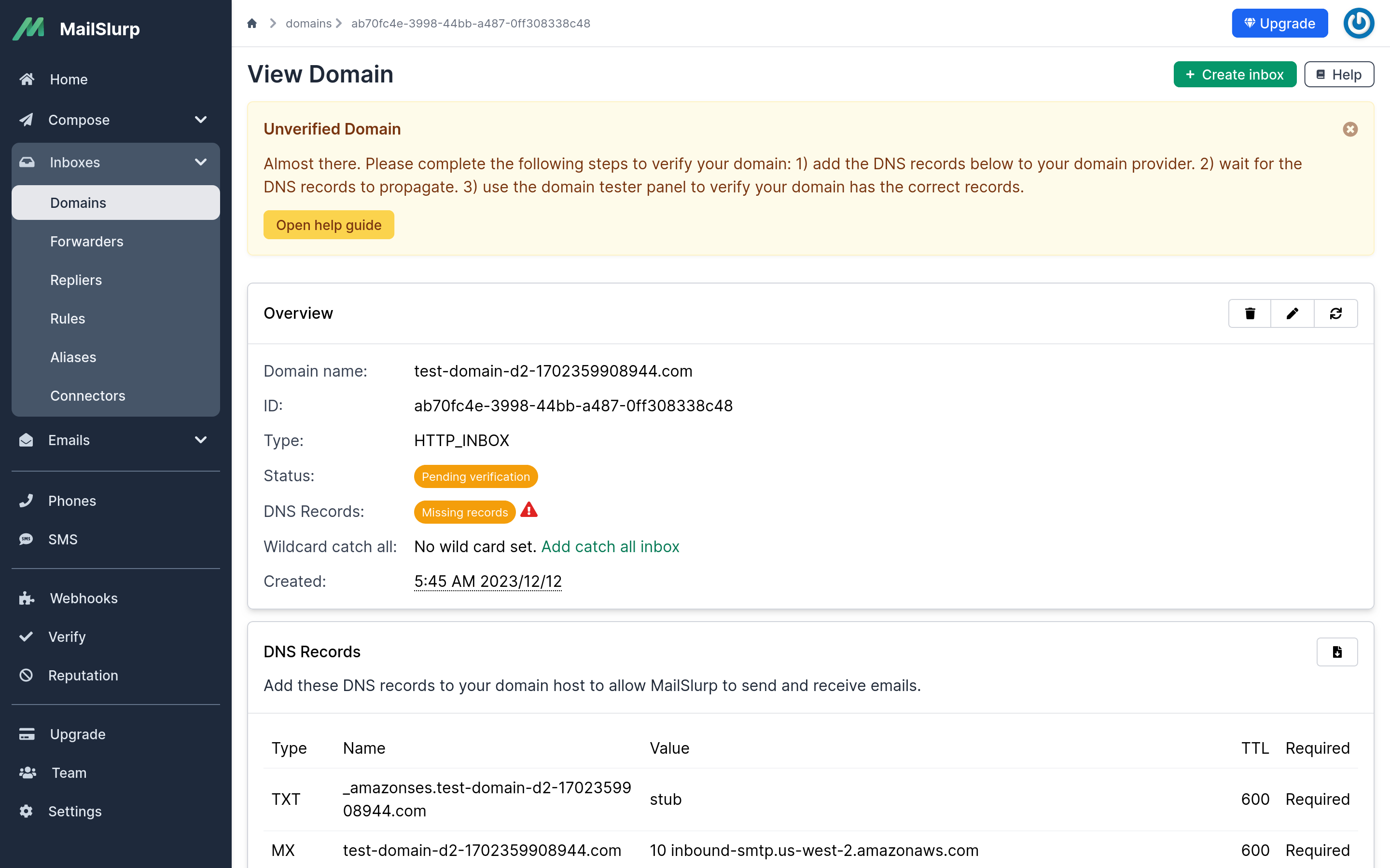 Custom domains | MailSlurp Documentation